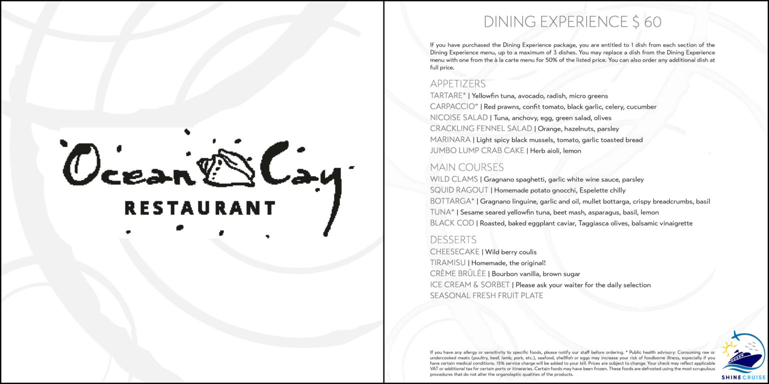 MSC Ocean Cay Restaurant Menus for 2026