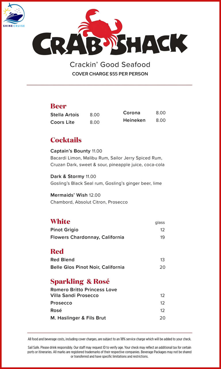 Princess Crab Shack Menus for 2026 with Cost & Reviews
