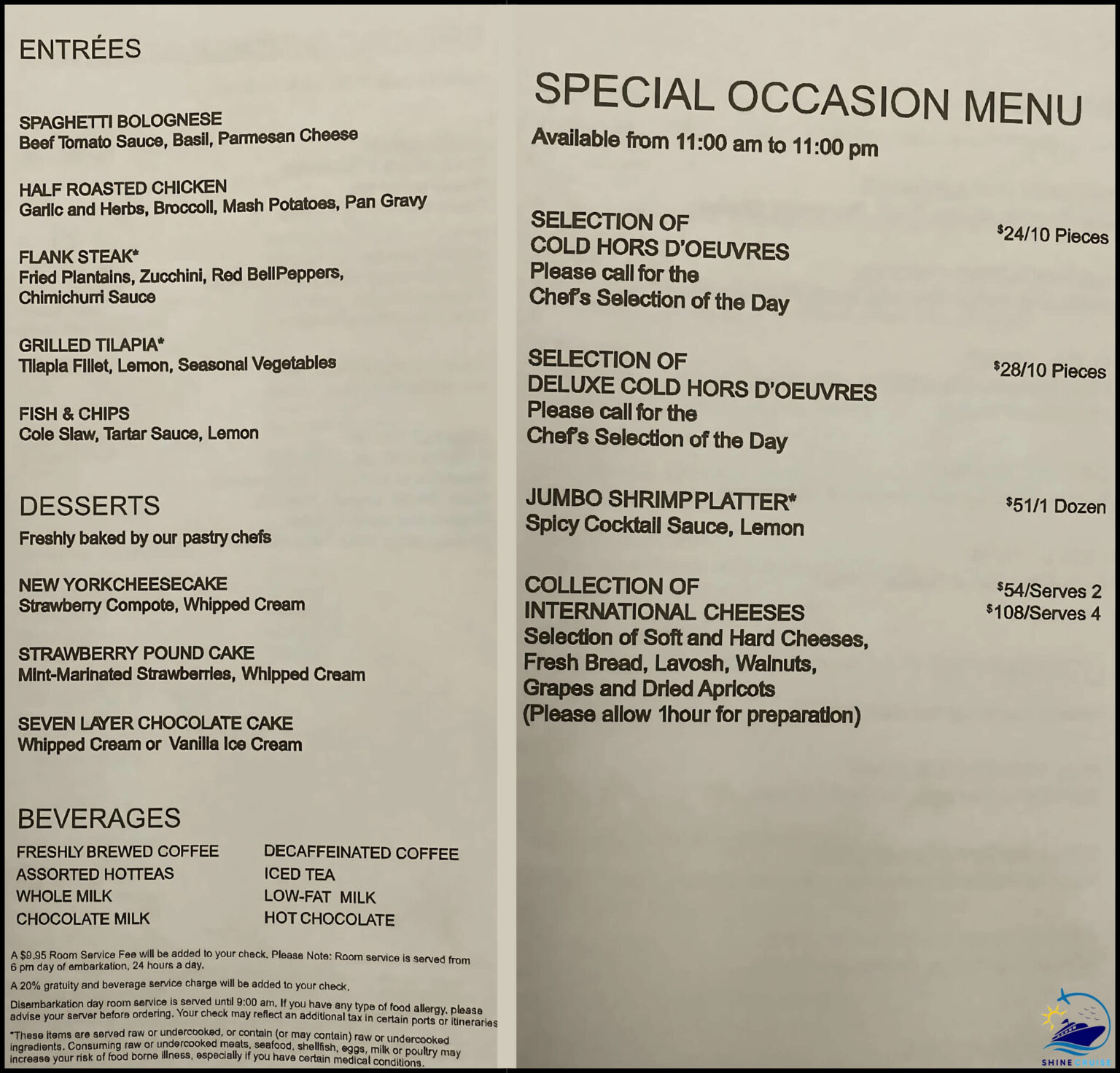 NCL Room Service Menu 2025 Prices & Tips - Shine Cruise