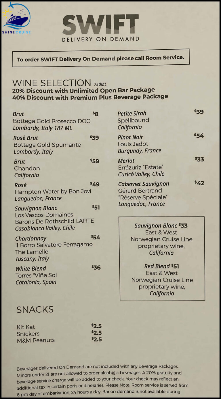 NCL Room Service Menu 2025 Prices & Tips - Shine Cruise
