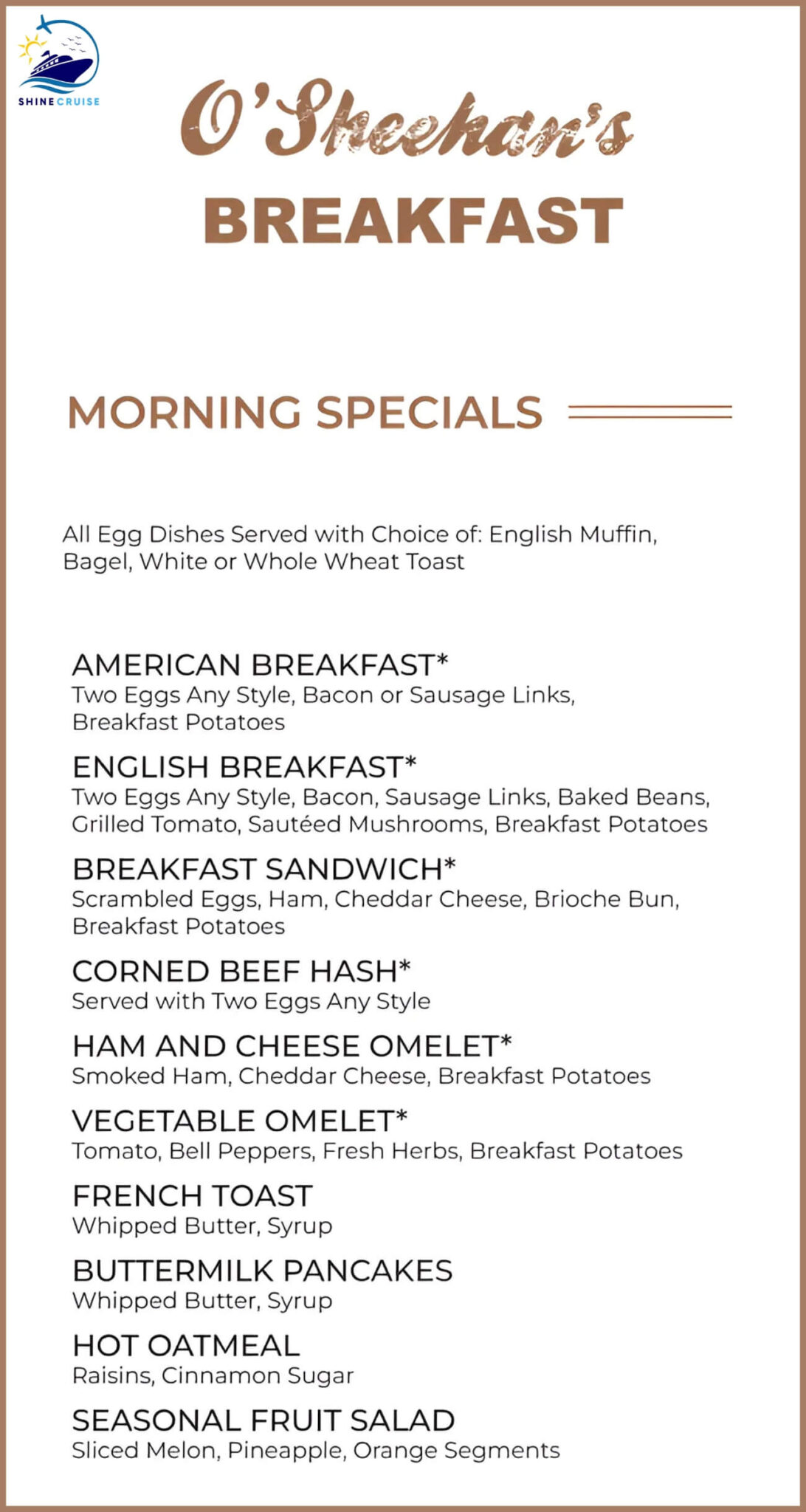 O'Sheehan's NCL Menu 2025 Review & Tips - Shine Cruise