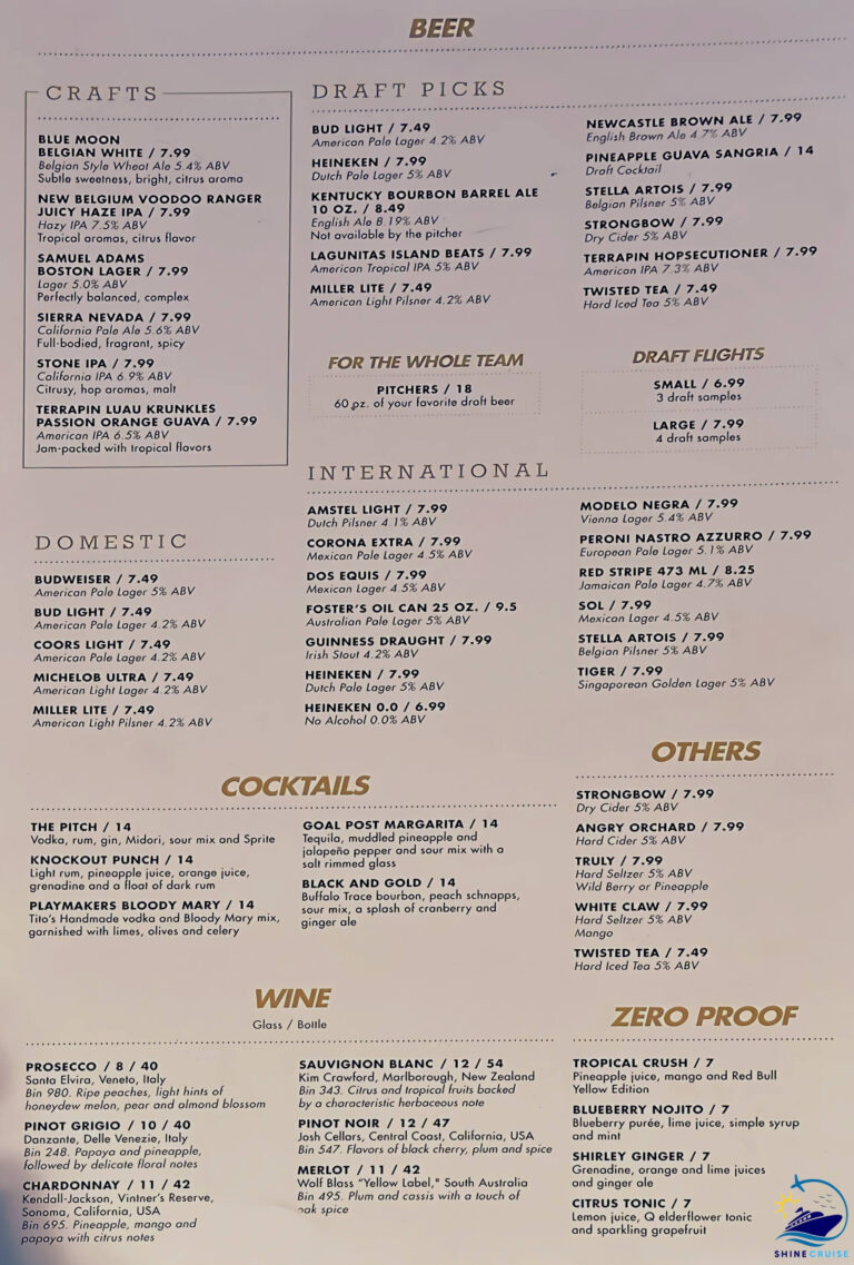 Playmakers Royal Caribbean Menus for 2026