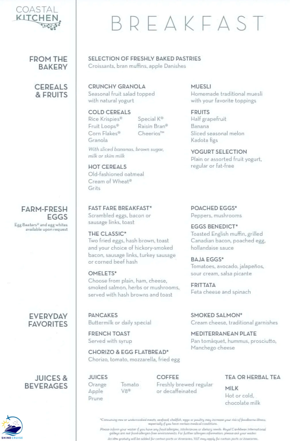 All Royal Caribbean Star of the Seas Restaurants with Menus