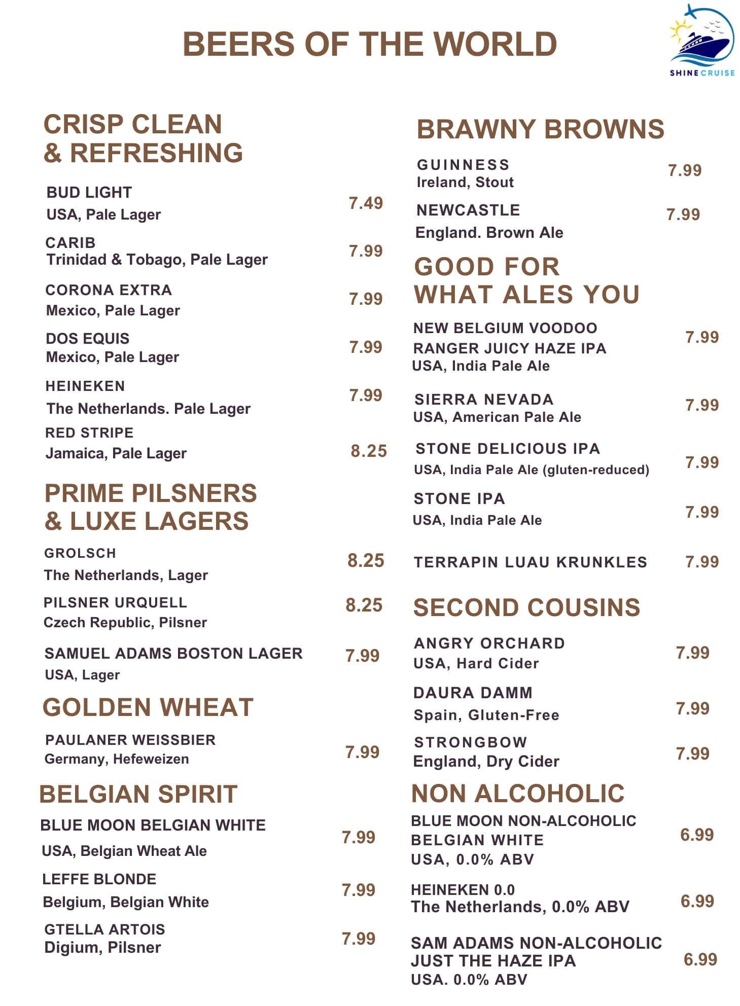 Royal Caribbean Star of the Seas Bars Menu & Drink Prices